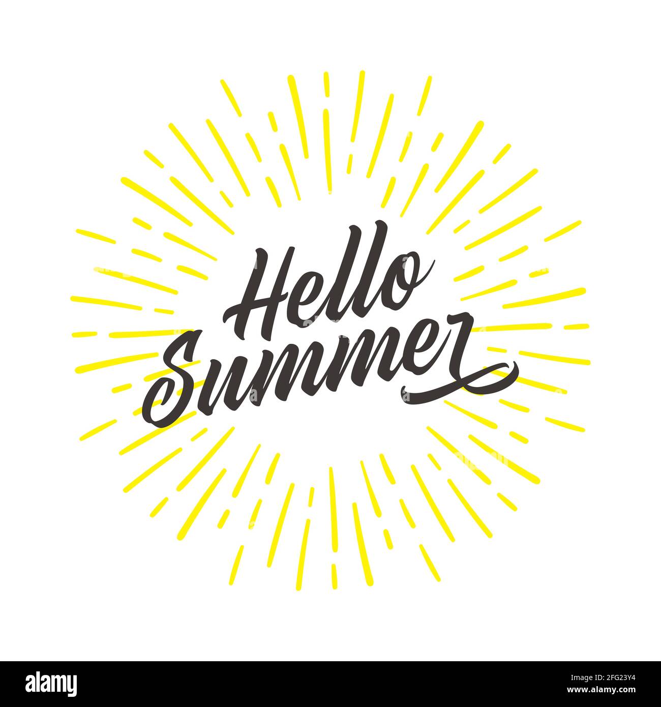 Hello Summer fun quote hipster design logo or label. Hand lettering ...