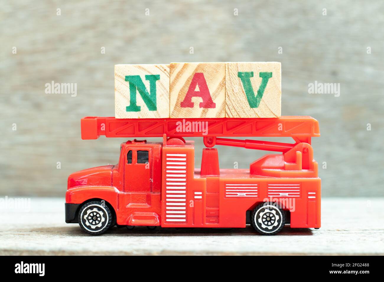Fire ladder truck hold letter block in word NAV (Abbreviation of Net ...
