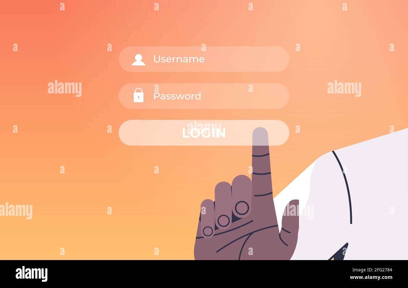 human hand pressing login button on virtual screen authorization ...