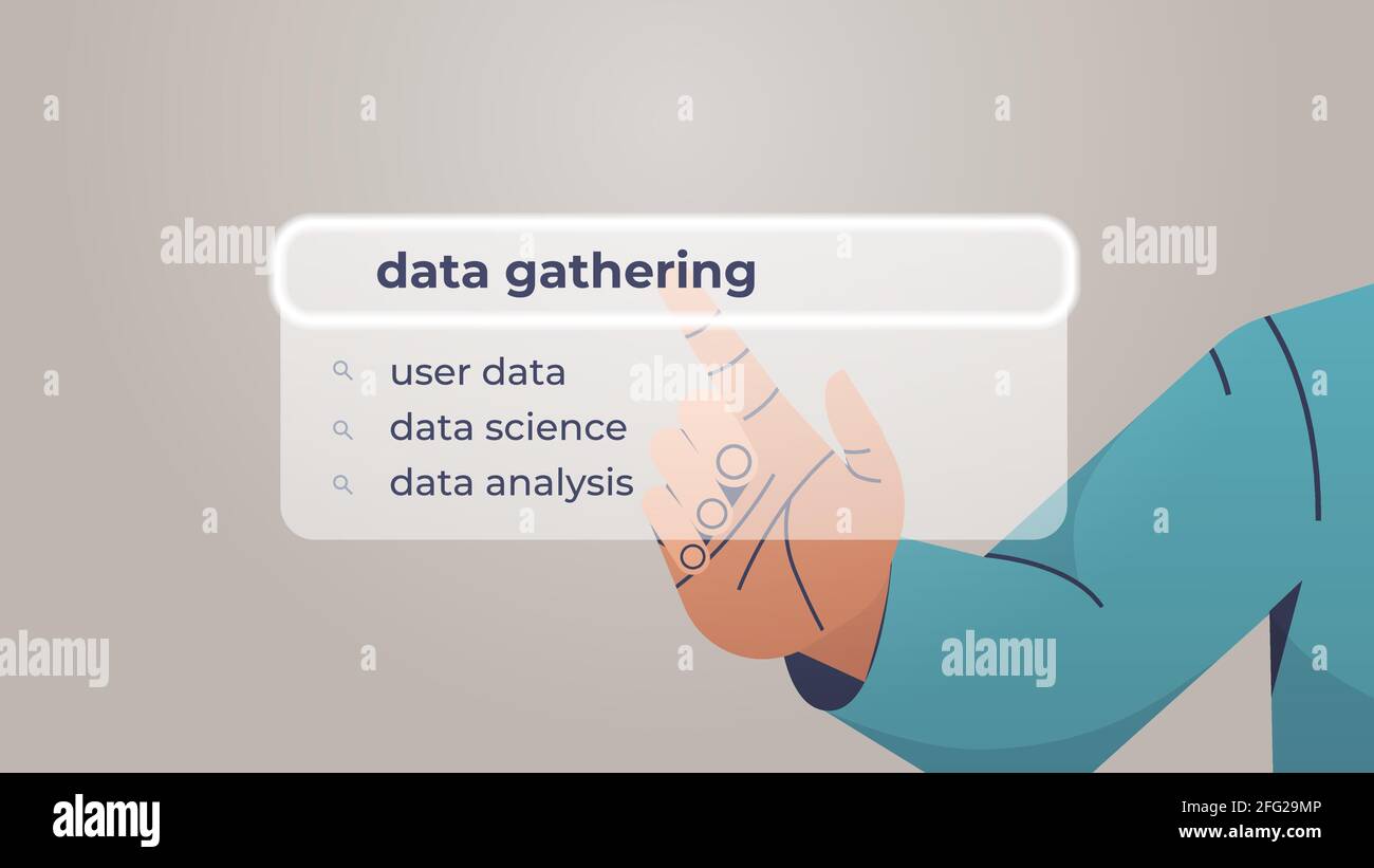 human hand choosing data gathering in search bar on virtual screen ...