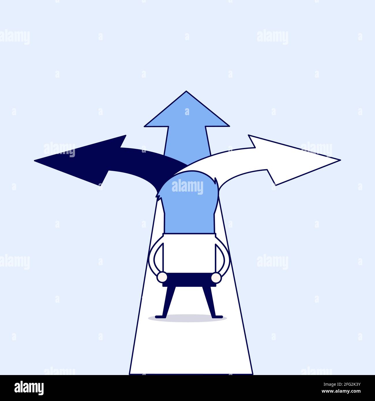 Businessman standing on three way arrows. Cartoon character thin line style vector Stock Vector ...