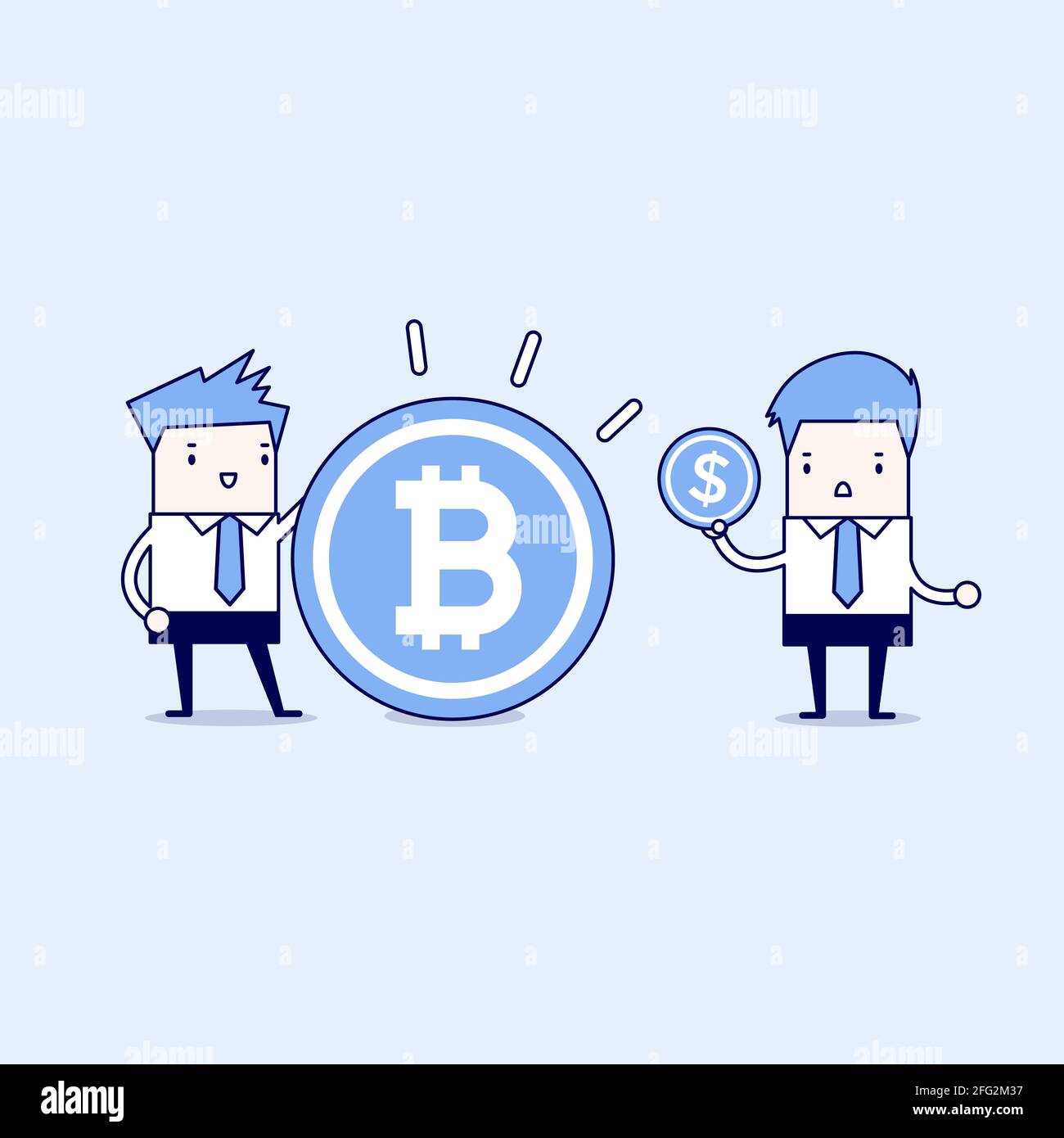 Businessmen comparing between Bitcoin and Dollar coin. Cartoon ...