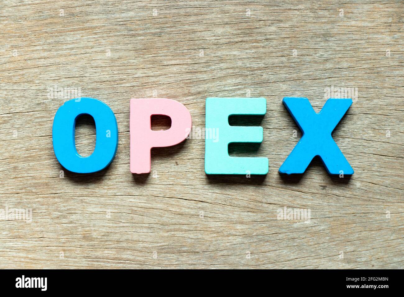 Color alphabet letter in word OPEX (abbreviation of operating expense ...