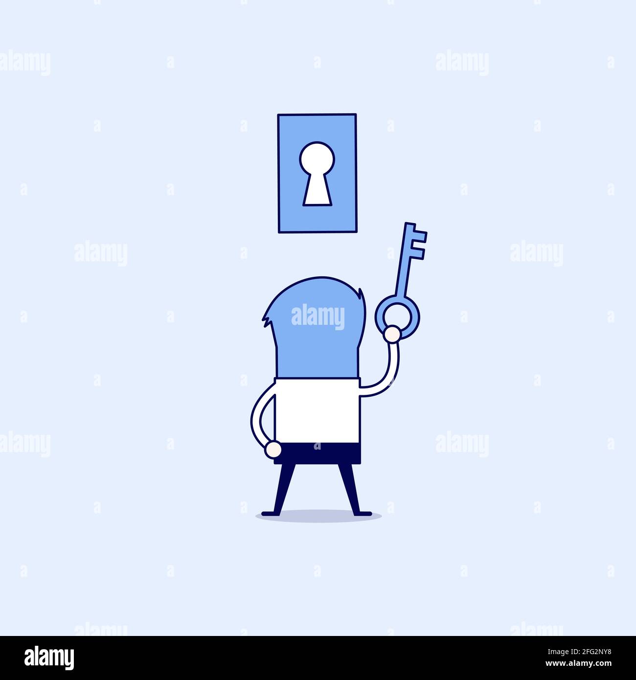 Businessman holding key to success. Cartoon character thin line style ...