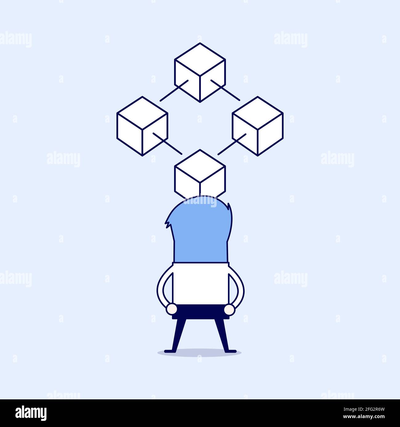 Businessman with block chain icon. Cartoon character thin line style vector Stock Vector Image ...