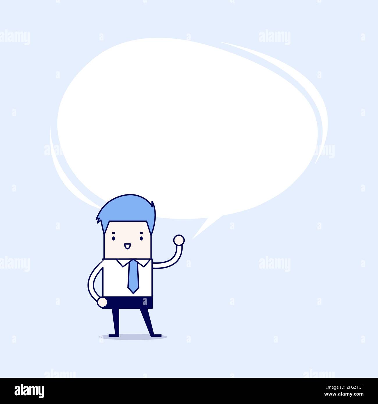 Businessman presented his idea with speech balloon. Cartoon character thin line style vector ...