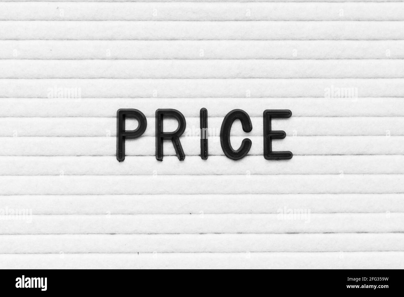 Black color letter in word price on white felt board background Stock ...