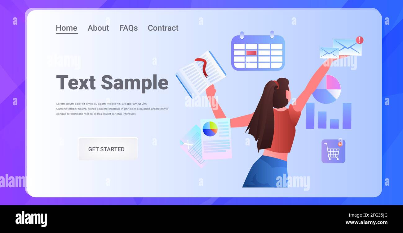 businesswoman doing many tasks time management multitasking data ...