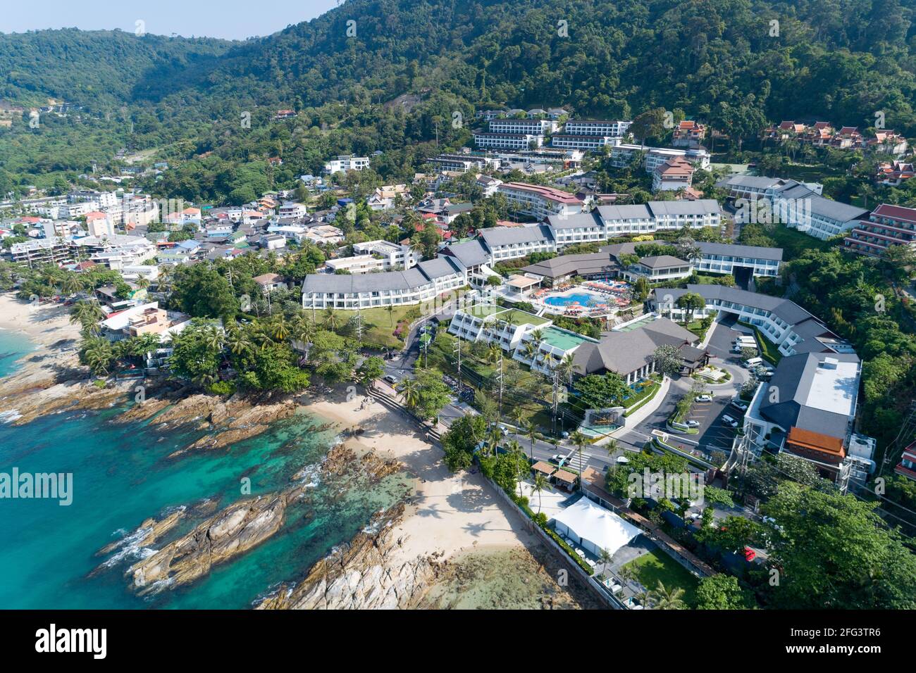 Aerial view of beautiful sunny day Seashore at Kalim beach near Patong ...
