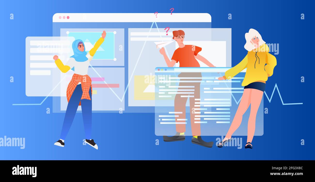 developers team creating website ui interface web application development program software ...