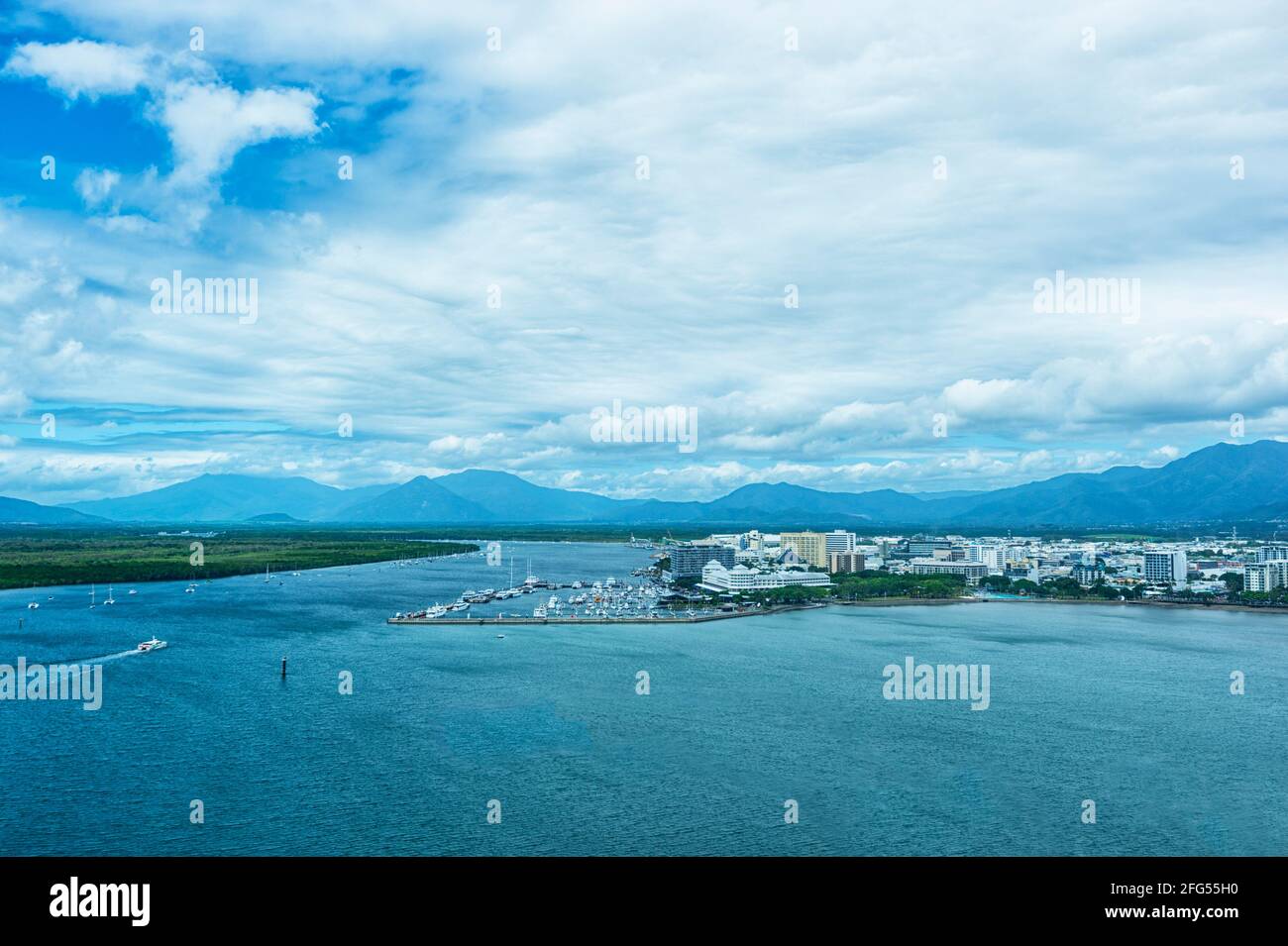 Aerial View of the city of Cairns and Trinity Inlet, Far North ...
