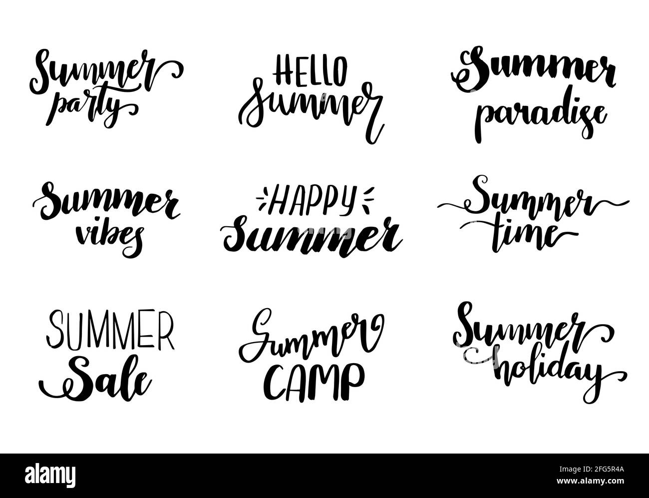 Summer lettering. Vector hand drawn brush letterings. Summer party ...