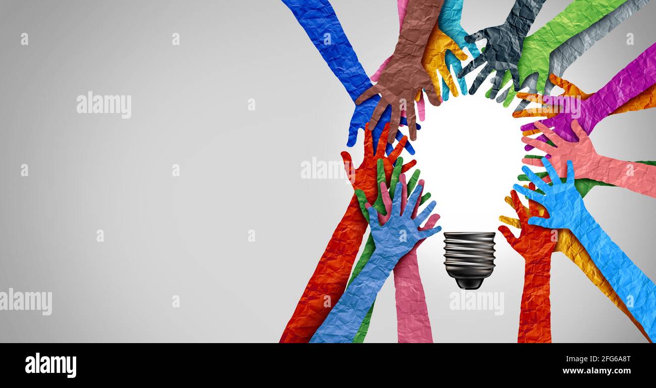 Diverse society thinking together and team ideas as a group of people ...