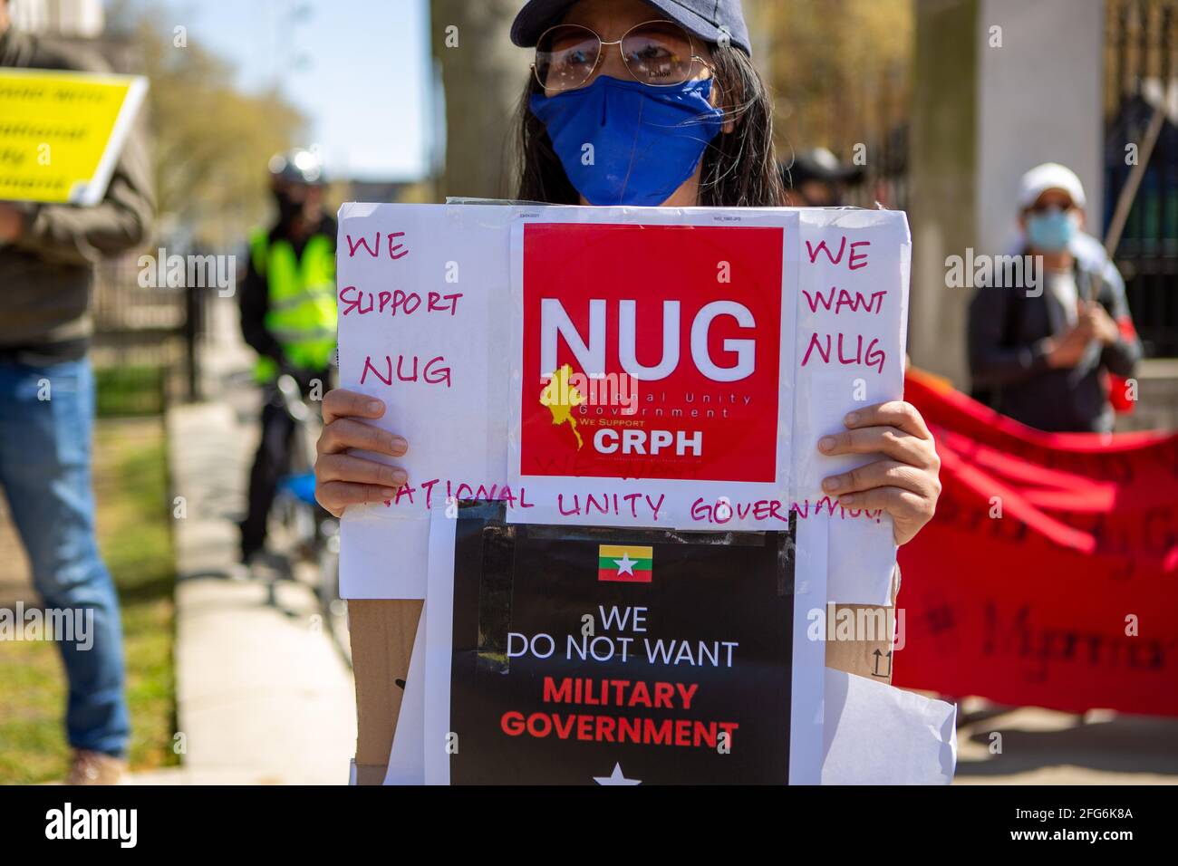 A protester holds a placard during a peaceful demonstration. (Photo by ...