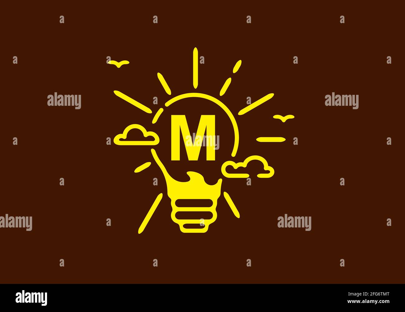 Yellow color of M initial letter in bulb shape with dark background ...