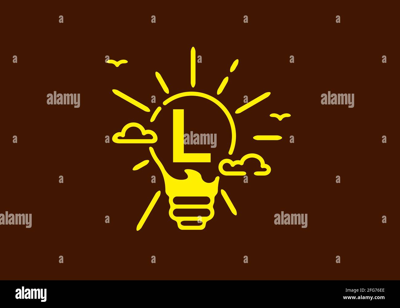 Yellow color of L initial letter in bulb shape with dark background ...