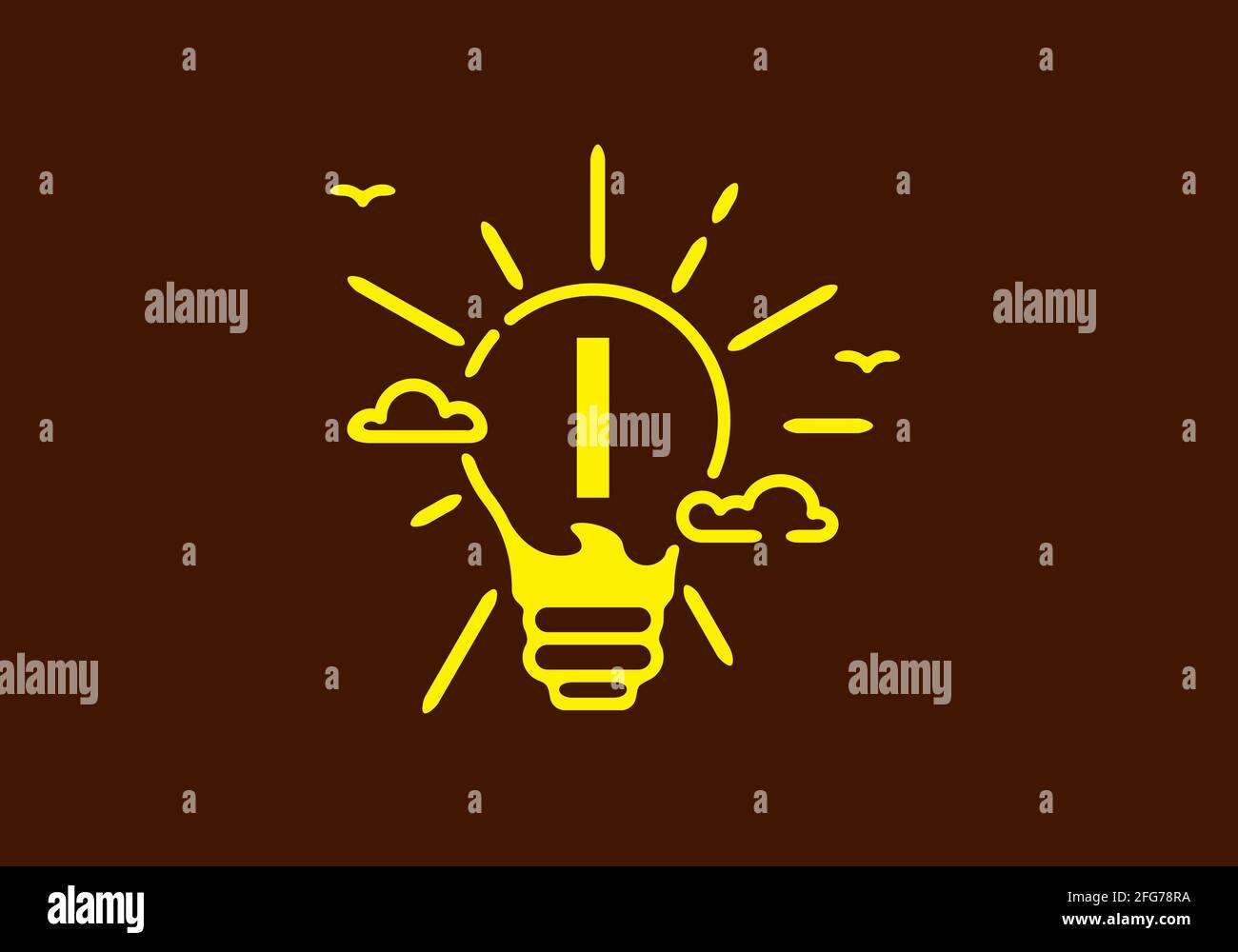Yellow color of I initial letter in bulb shape with dark background ...