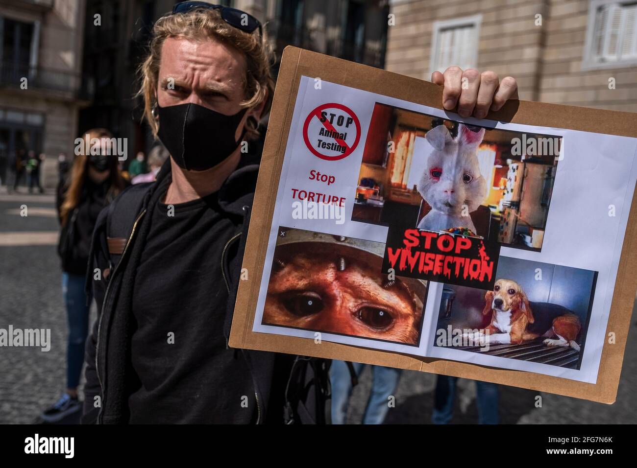 Barcelona, Spain. 24th Apr, 2021. An activist against animal cruelty ...