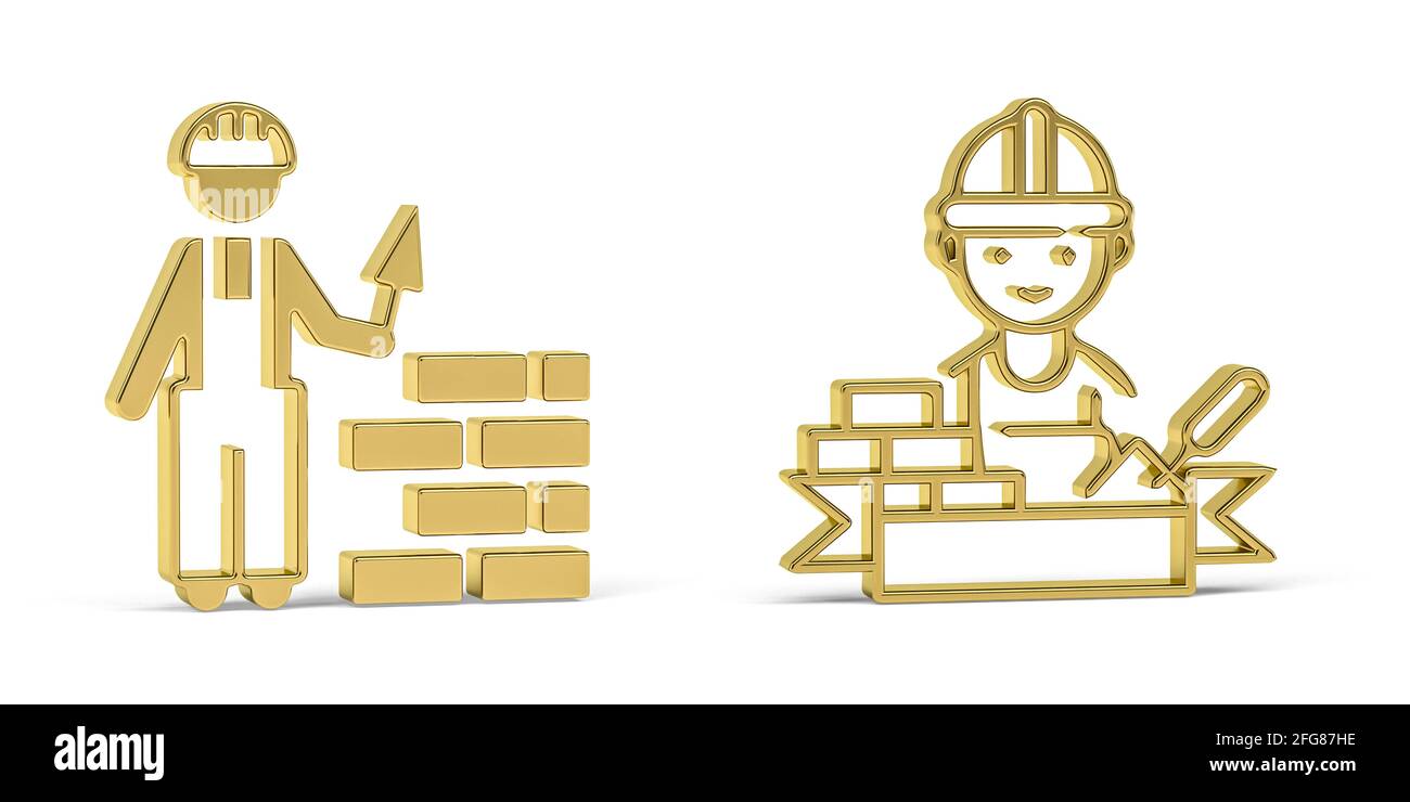 Golden 3d builder icon isolated on white background - 3d render Stock ...