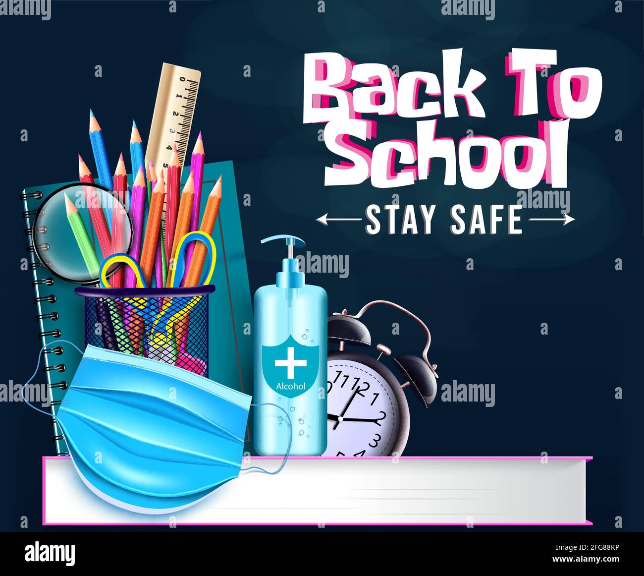 Back to school vector banner background. Back to school stay safe text ...