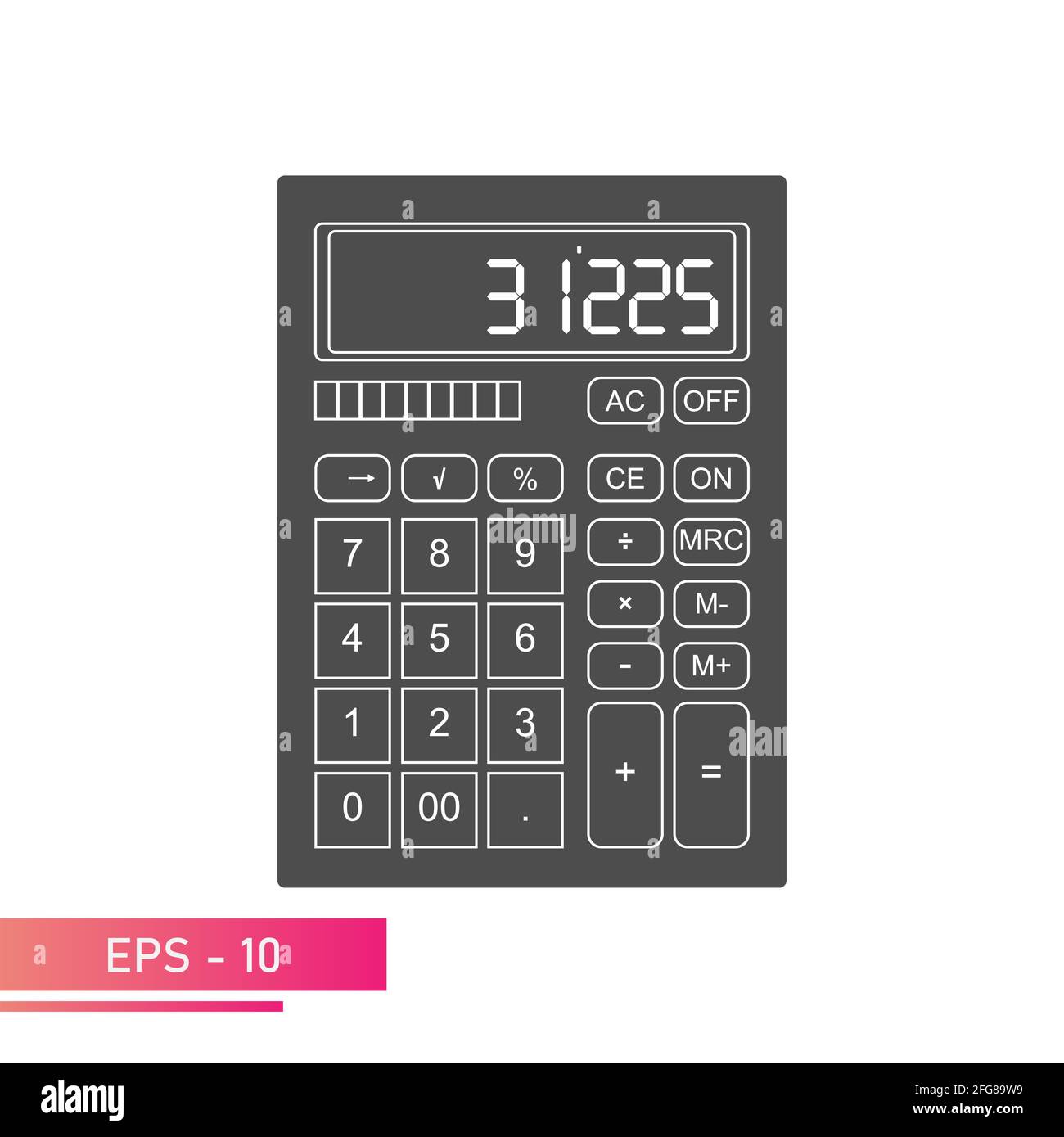 A modern digital calculator with symbols on the keys. Solid design. On ...