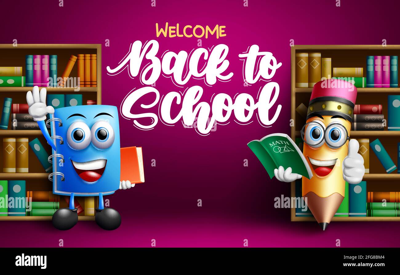Back to school character vector design. Welcome back to school text ...