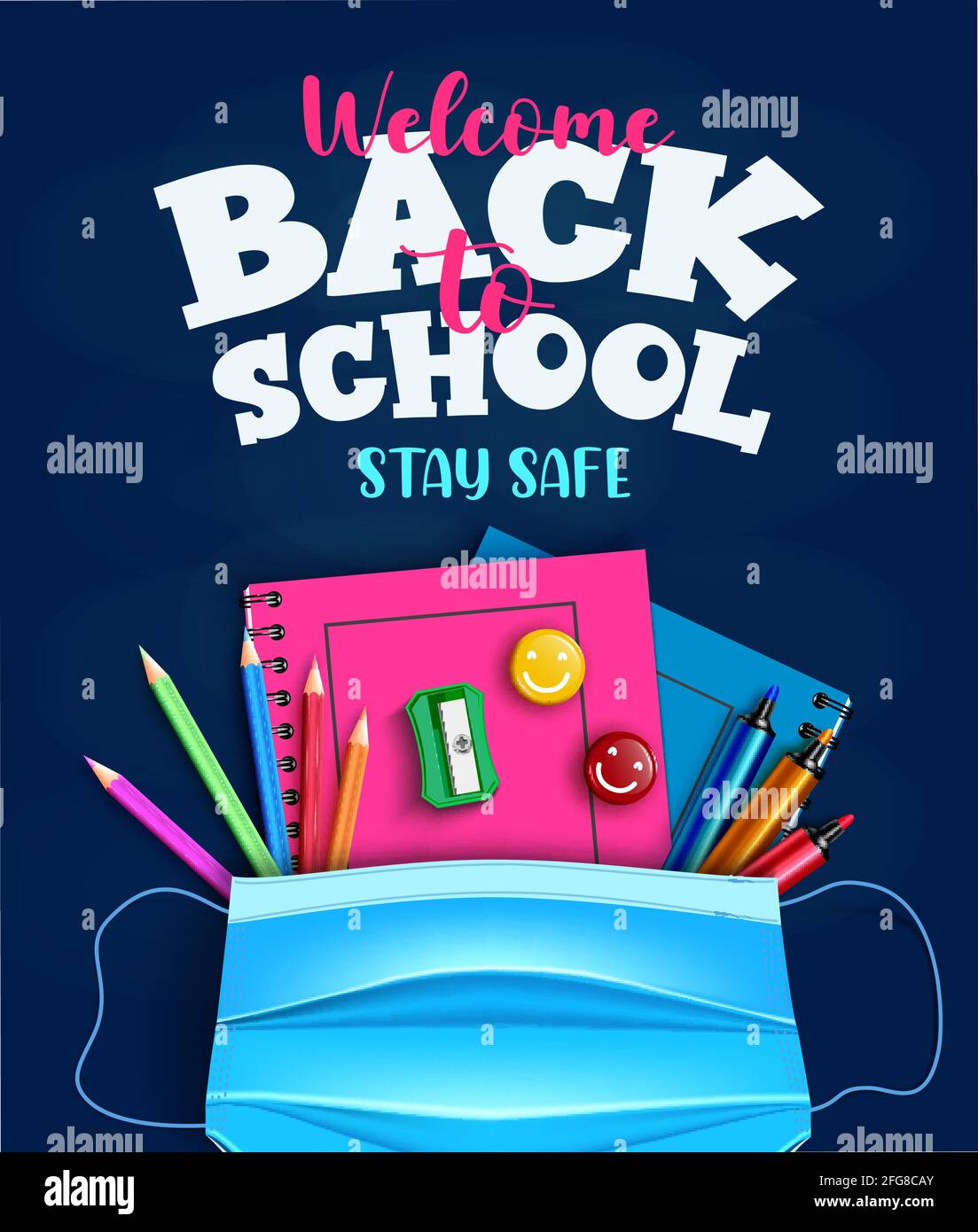 Back to school vector poster design. Welcome back to school stay safe ...