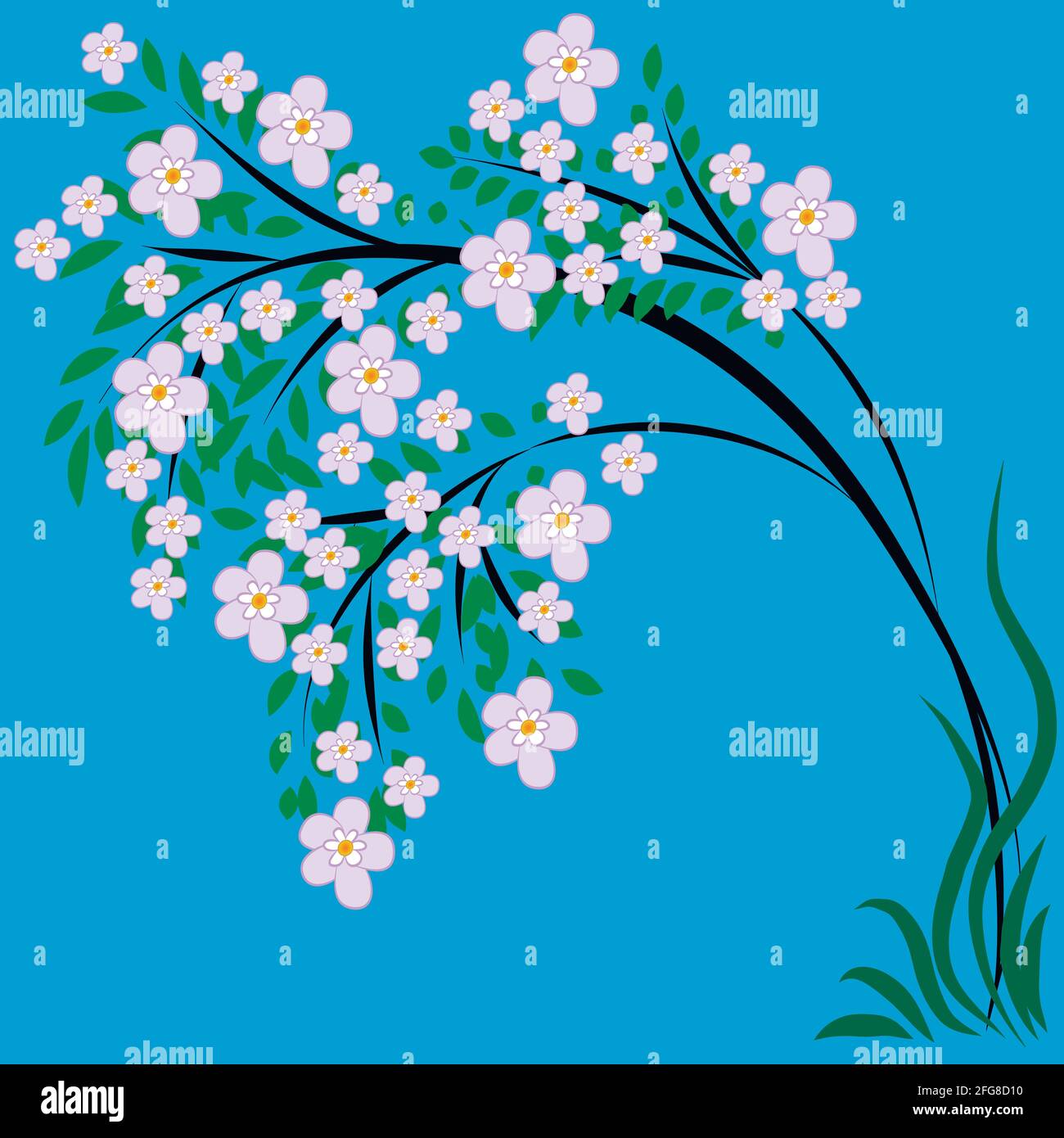 Styling to Japanese illustration - drawing of a flowering tree, spring ...