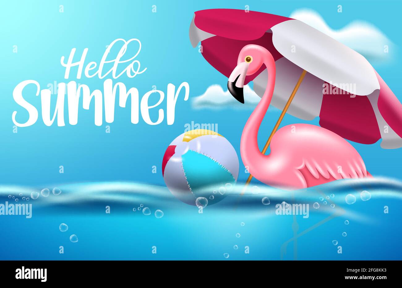 Hello summer vector banner design. Hello summer text with flamingo and ...