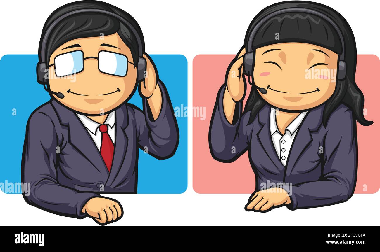 Call Center Operator Customer Service Worker Hotline Cartoon Vector ...