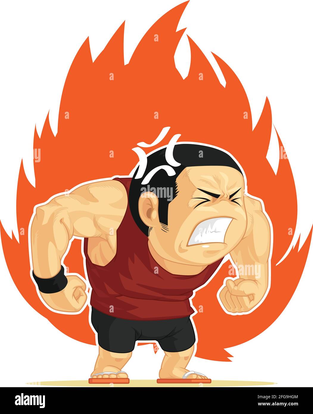 Angry Mad Furious Muscular Man Fiery Rage Cartoon Illustration Drawing ...