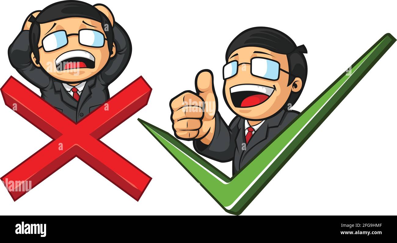 Company Executive Check Cross Mark Symbol Cartoon Vector Drawing Stock ...