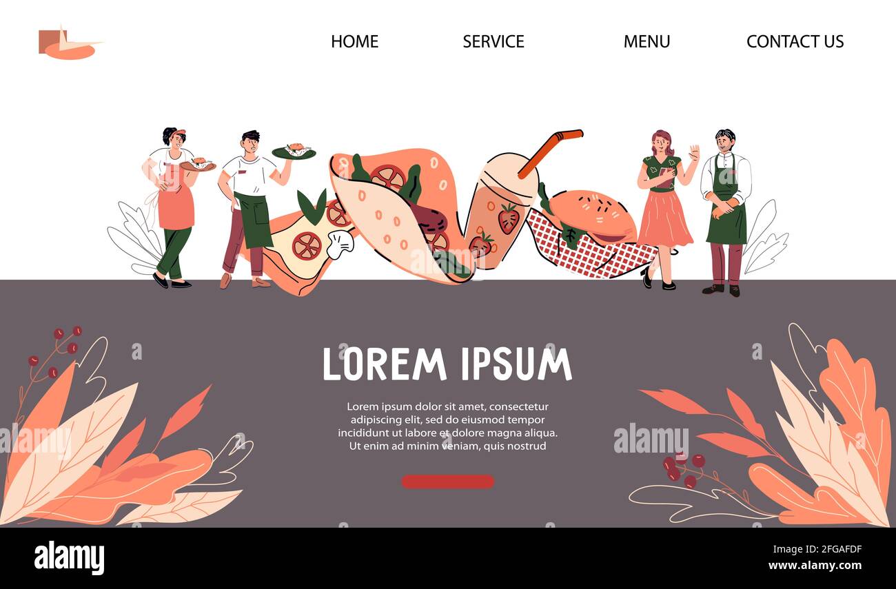 Website page template for restaurant or food delivery cafe with cartoon ...