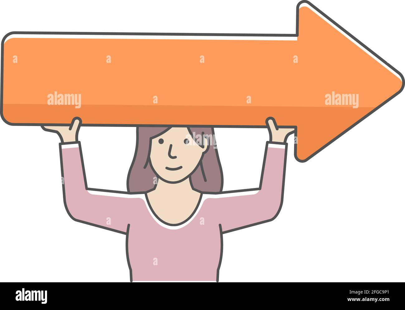 Young woman holding arrow sign vector illustration Stock Vector Image ...