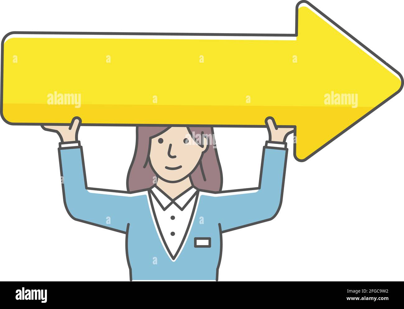 Young businesswoman holding arrow sign vector illustration Stock Vector ...