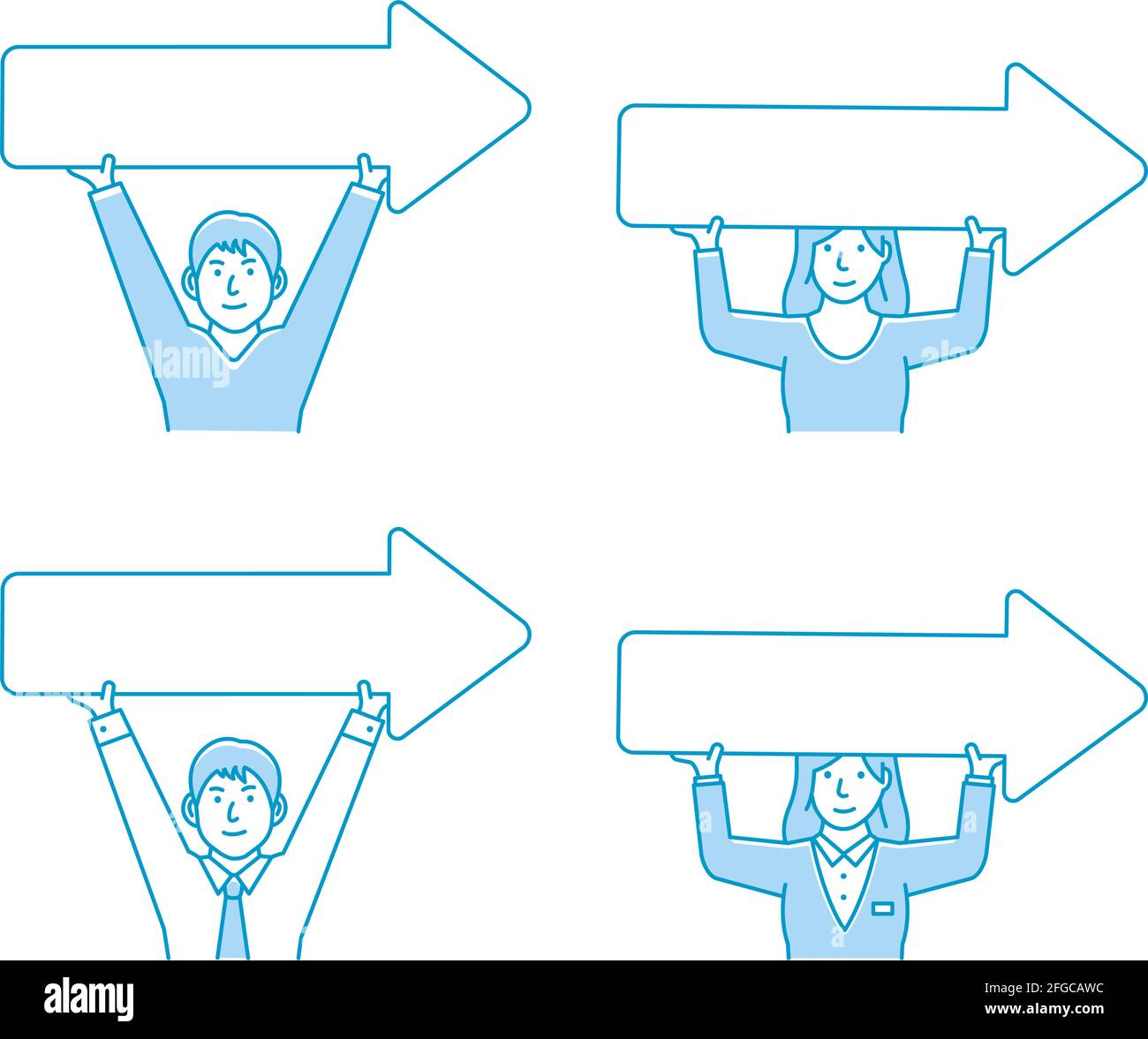 Young person holding arrow sign vector illustration set Stock Vector ...