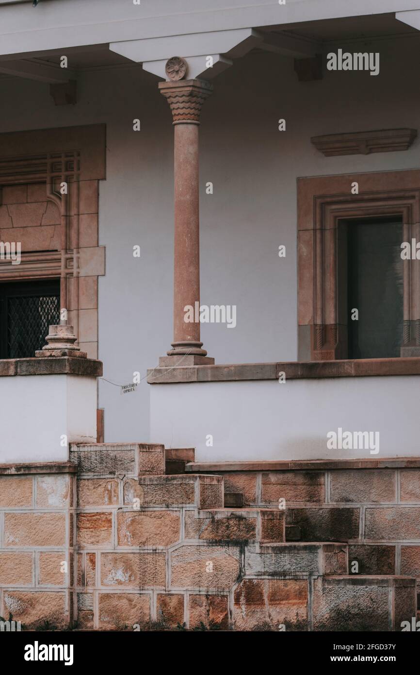 A vertical shot of brick-wall and a pillar of an old building Stock ...
