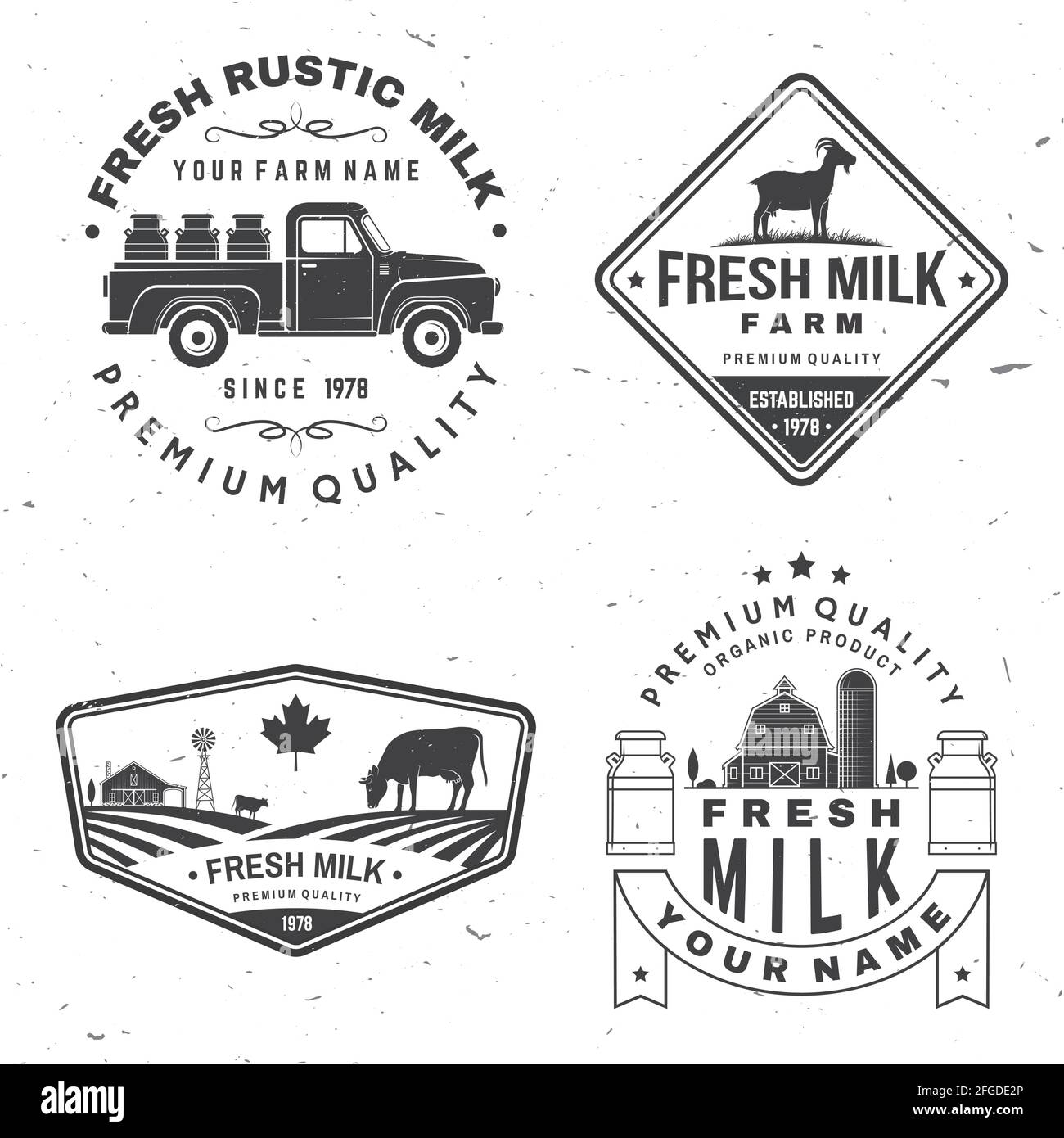 Fresh Rustic Milk Badge Logo Vector Typography Design With Cow Milk
