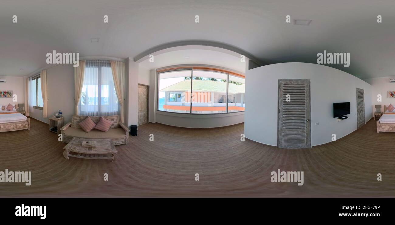 vr 360 bedroom interior with large bed in luxury hotel. Hotel room ...