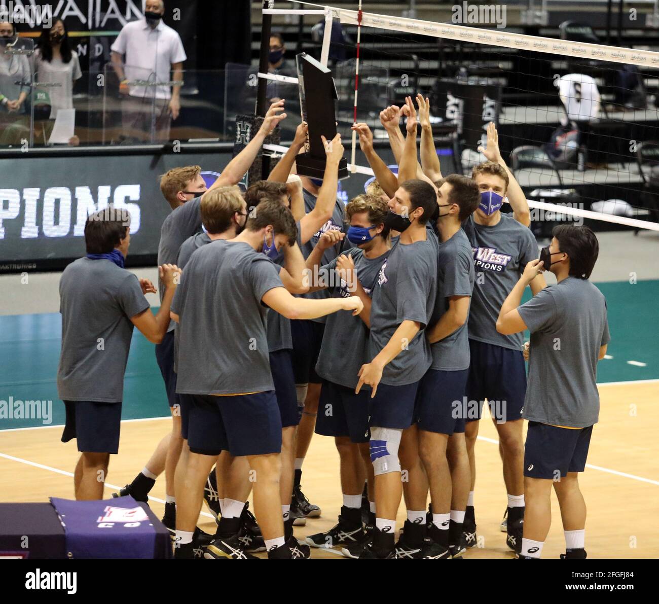 Honolulu, Hawaii, USA. April 24 2021: The Gauchos celebrate with the trophy after the BWC ...
