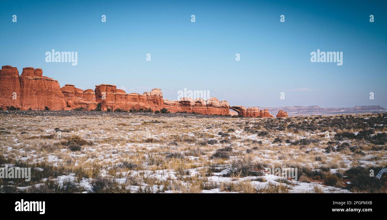 Long Rock formation with Arch, Utah Landscape, USA Stock Photo - Alamy