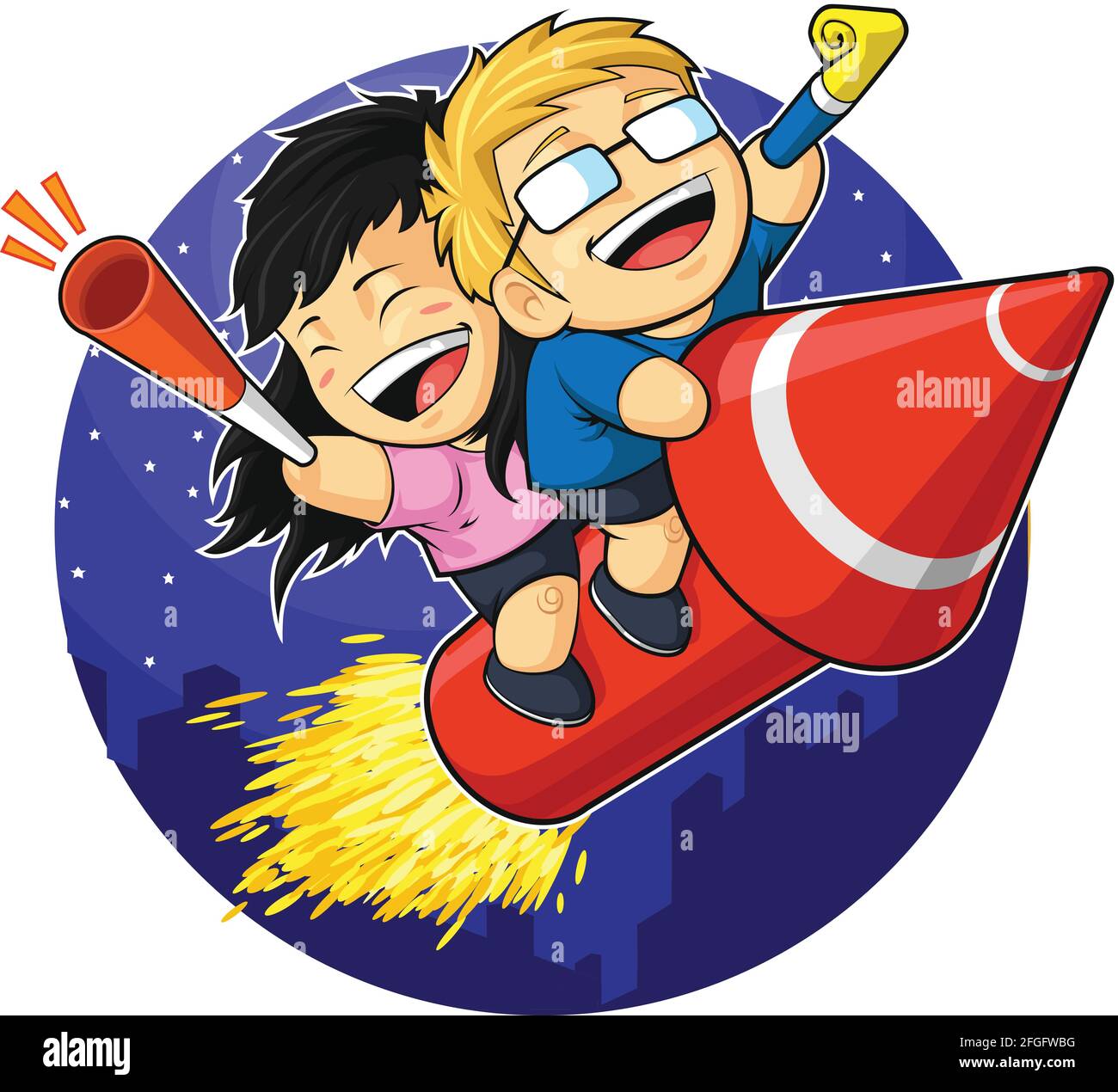 New Year Eve Celebration Firework Cartoon Vector Illustration Drawing ...