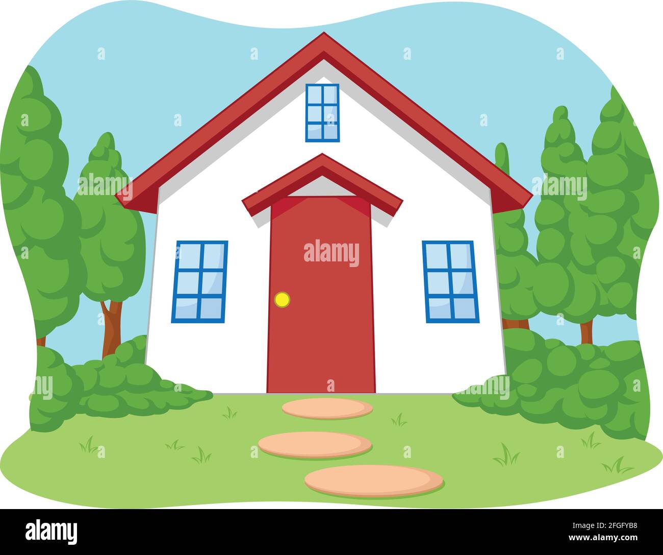 Cute Children House Garden Cartoon Illustration Drawing Stock Vector ...