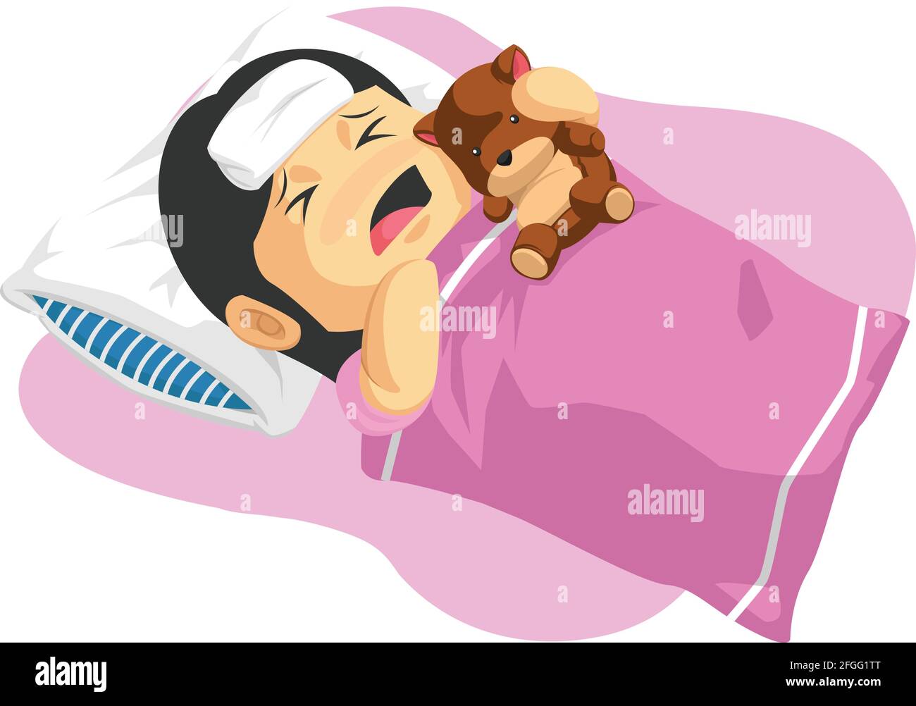 Sick Cold Compressed Kid Fever Flu Illness Cartoon Illustration Stock ...