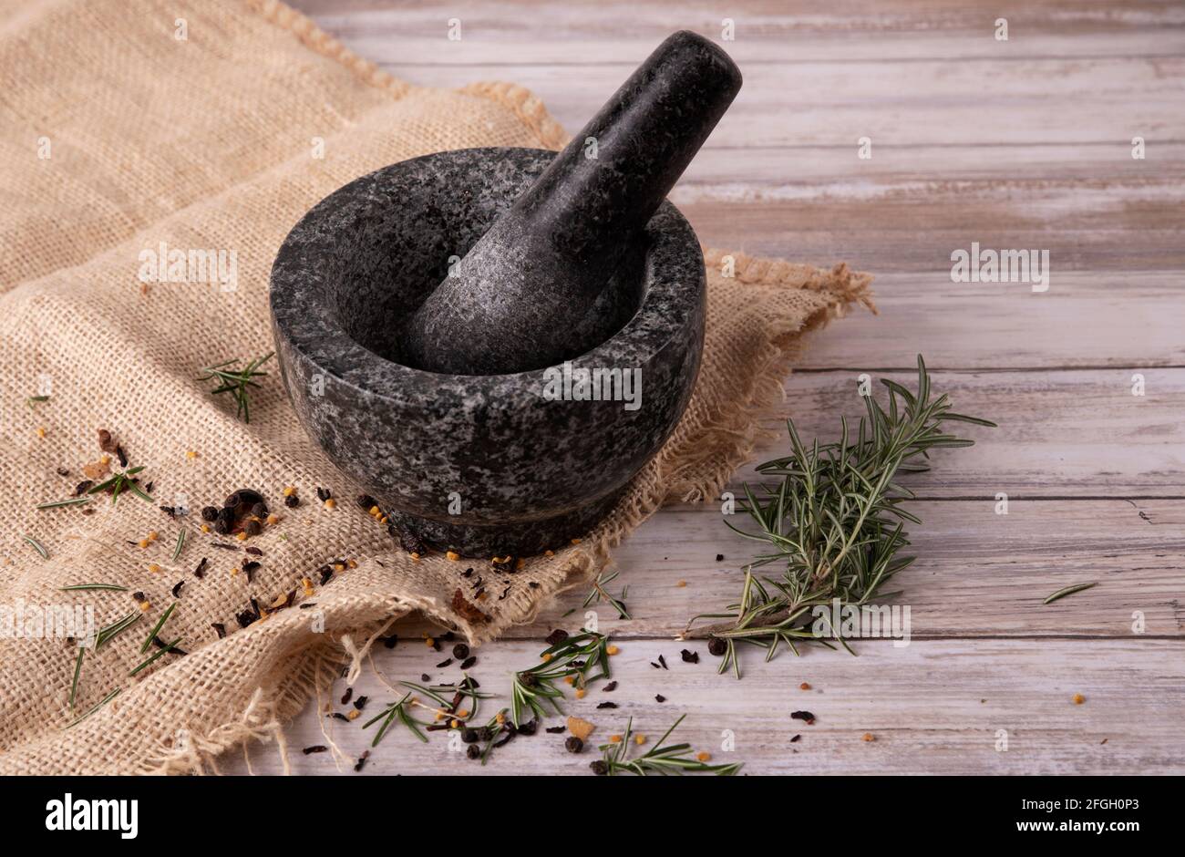 granite mortar for the kitchen Stock Photo - Alamy