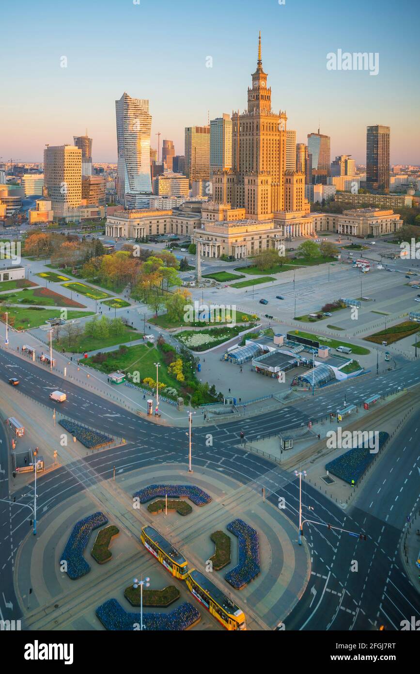 Aerial photo of Warsaw city skyline in Poland at sunset Stock Photo - Alamy