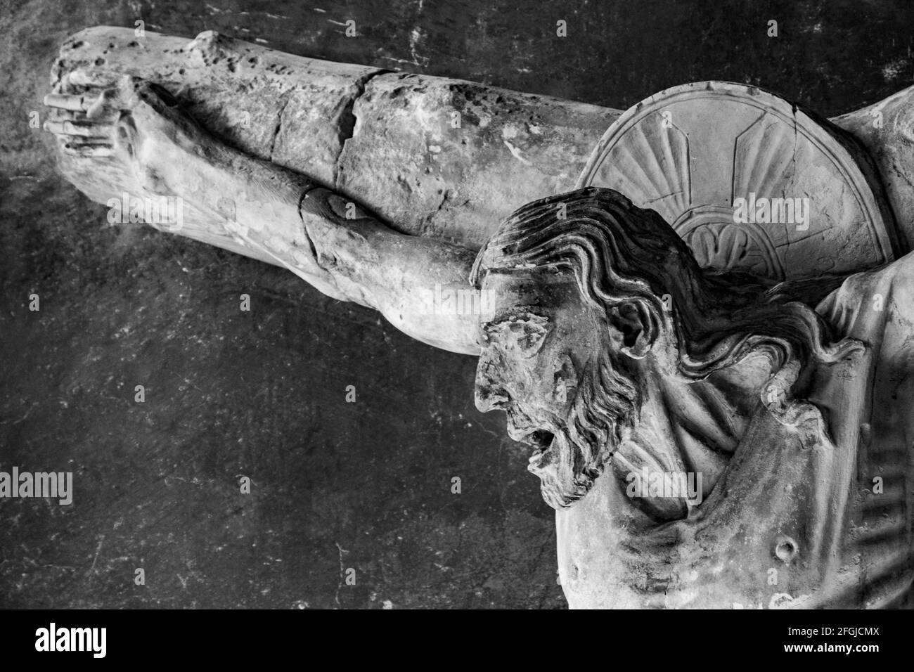 A grayscale shot of the statue of Jesus' crucifixion Stock Photo - Alamy