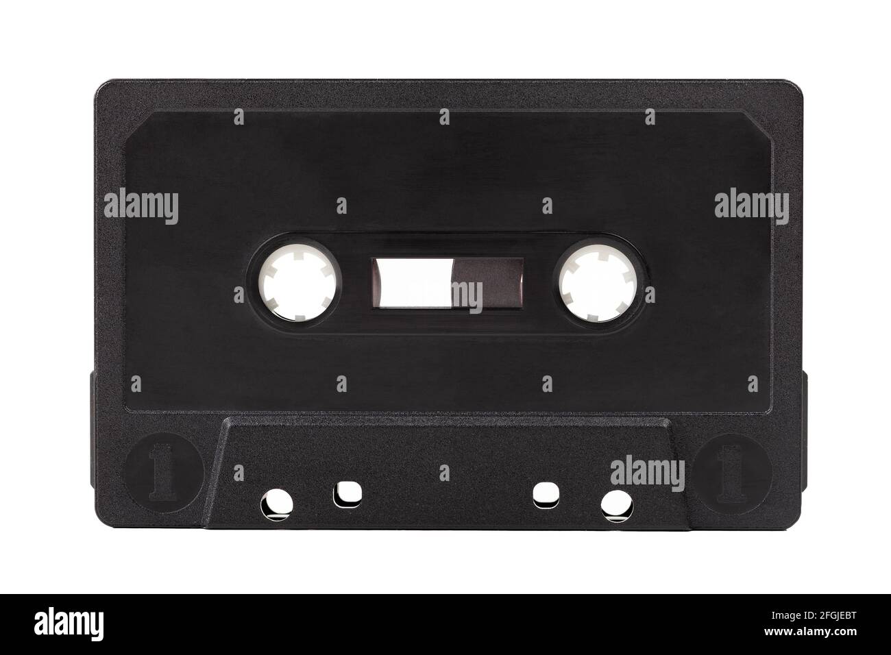 Old black empty blank simple retro audio cassette, object isolated on ...