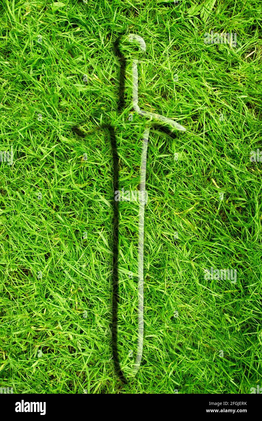 medieval sword and grass composite Stock Photo - Alamy