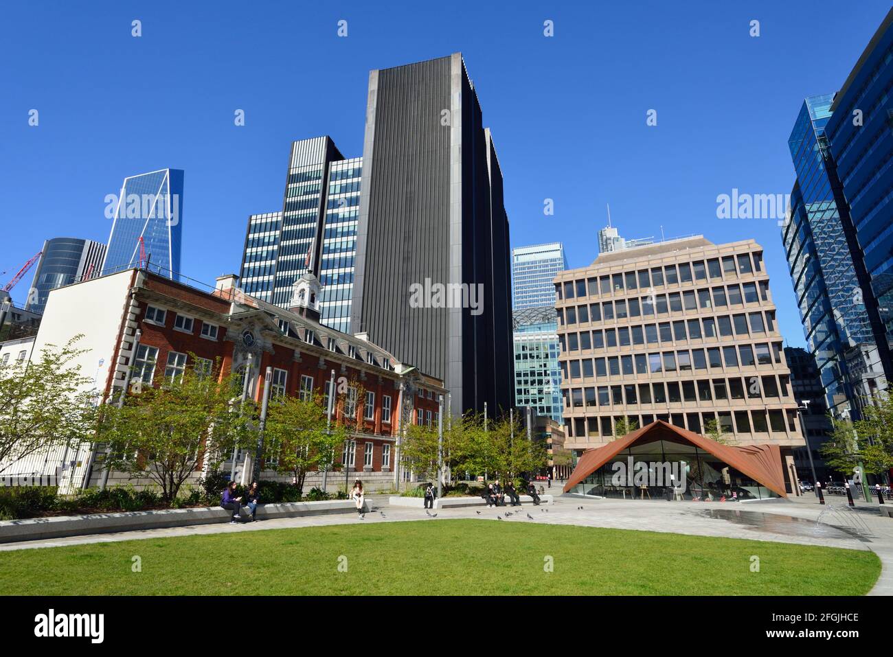 City skyline with Aldgate Square and Sir John Cass's Foundation Primary ...